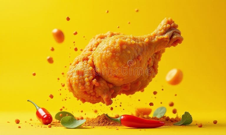 Floating Fried Chicken Exploding Ingredients Bright Colors Stock ...