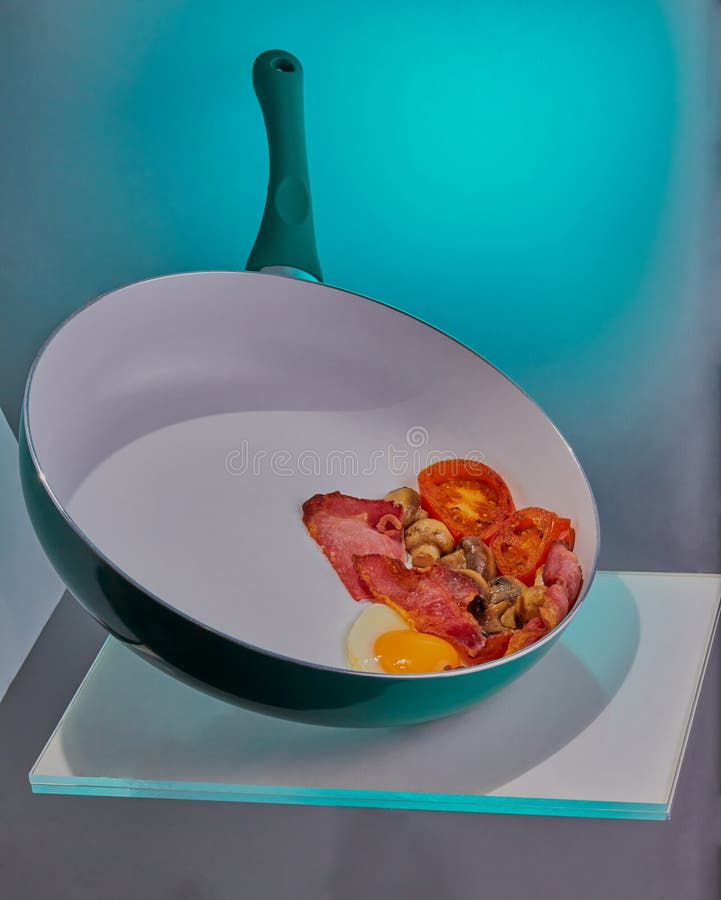 Floating Frying Pan with Fried Breakfast in it. Stock Photo - Image of ...