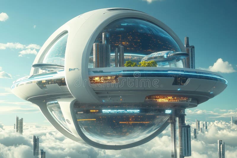 Floating Futuristic City Structure among Clouds with Advanced ...