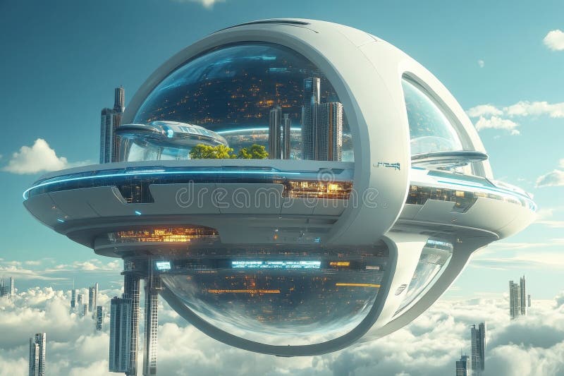 Floating Futuristic City Structure among Clouds with Advanced ...