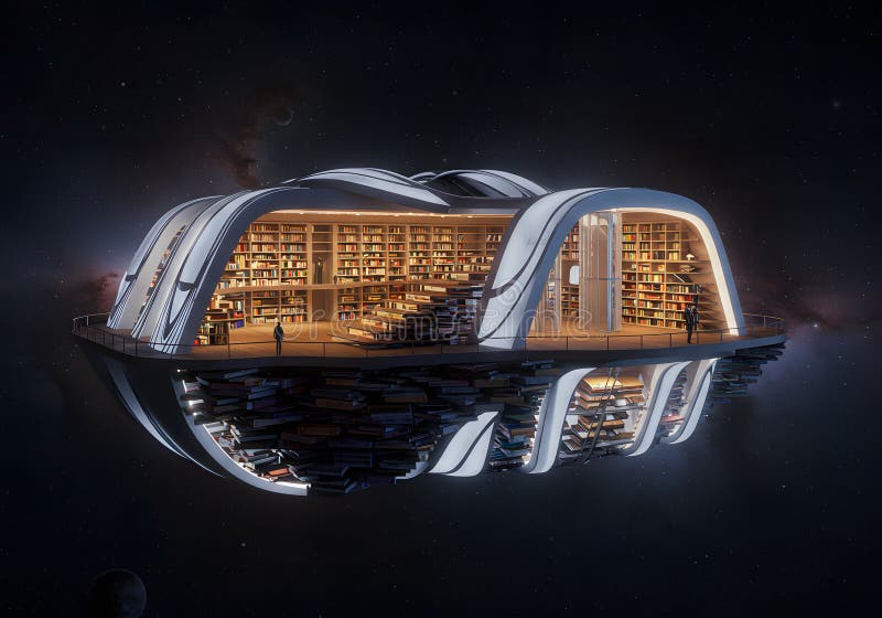 Floating Futuristic Library Building Stock Illustration - Illustration ...