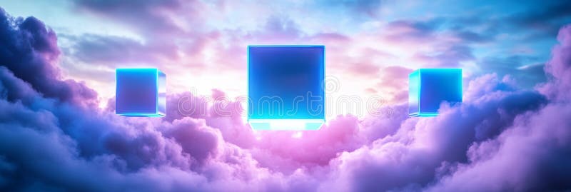Floating Futuristic Structures Glowing Blue in Cloudscape Futuristic ...