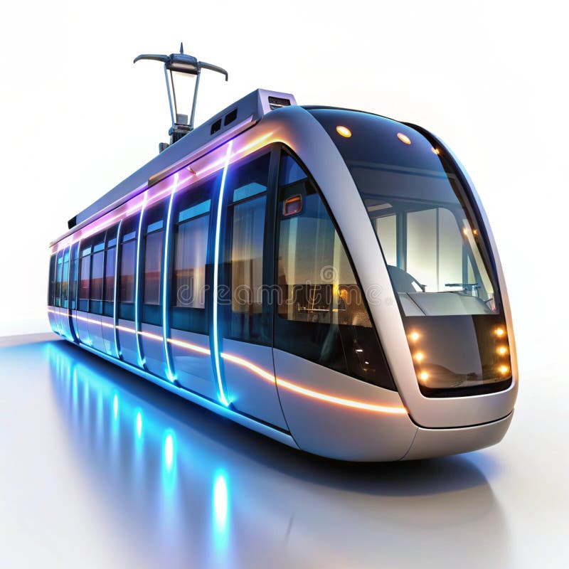 Floating Futuristic Tram with Glowing Windows and Lights Stock ...