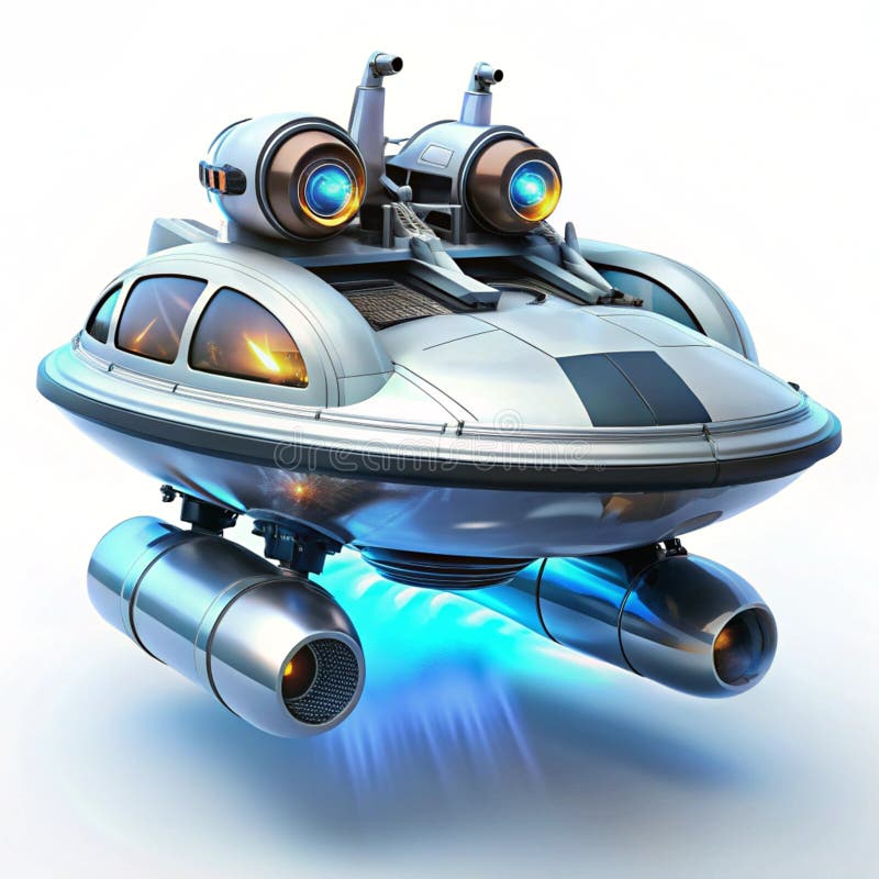 Floating Futuristic Vehicle with Digital Thrusters Stock Illustration ...