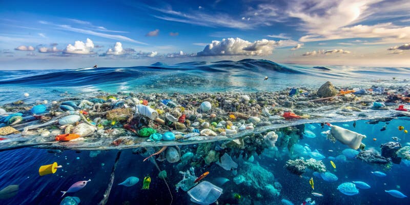 Ocean Highlighting Marine Pollution Design Background Stock ...