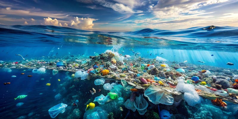 Floating Garbage Patch in the Ocean Highlighting Marine Pollution ...