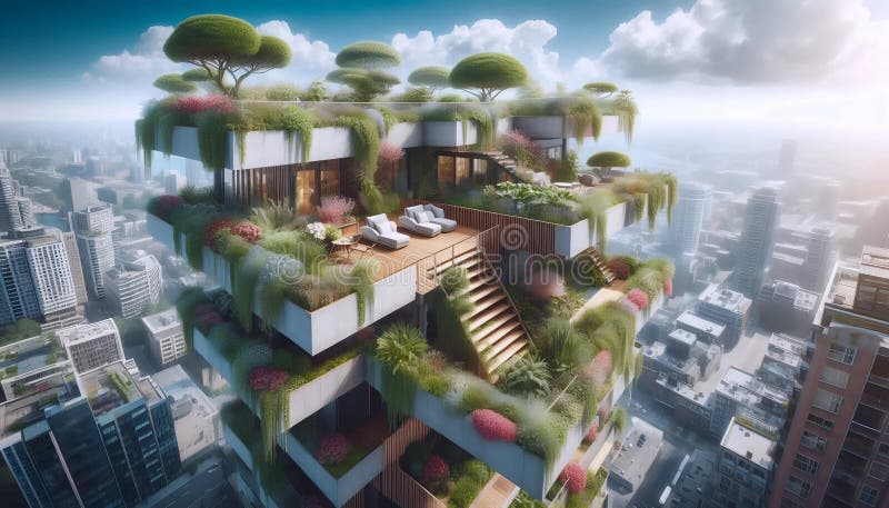 A Floating Garden Terrace, Ai Generated Image Stock Illustration ...