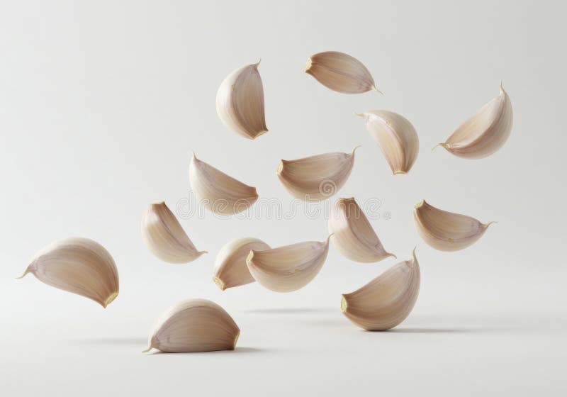 Floating Garlic Cloves on Clean Background for Culinary Designs Stock ...