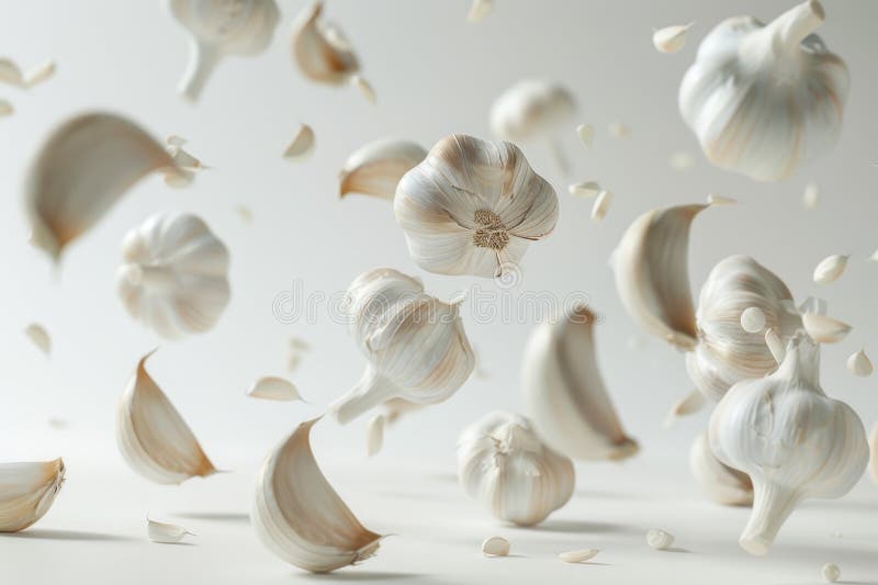 Floating Garlic Cloves in Mid-air Create a Dynamic Culinary Atmosphere ...