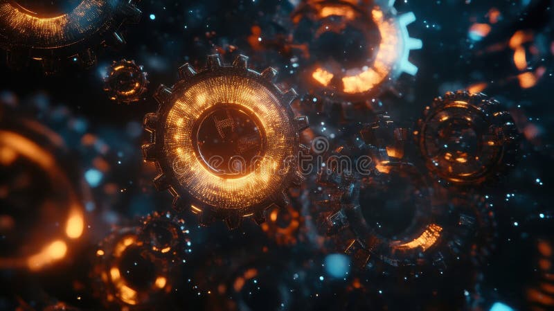 Floating Gears in Various Sizes Turning Together in Harmony Symbolizing ...