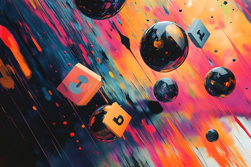 Floating Geometric Abstract Buttons in Vibrant Painted Splash ...