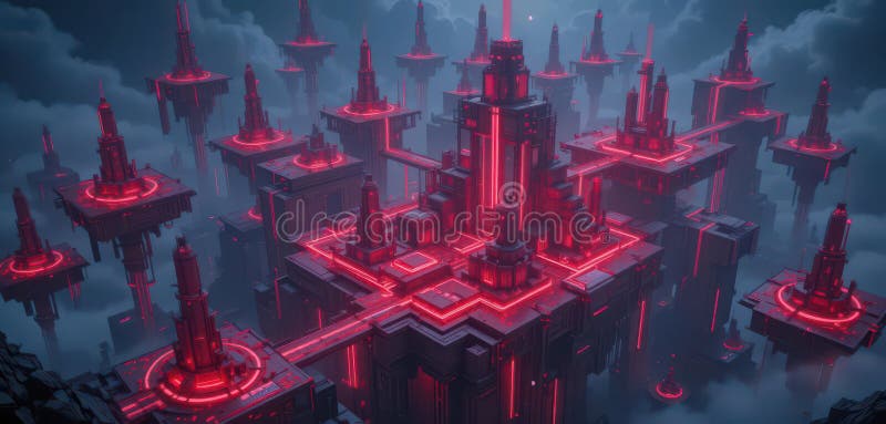 Floating Geometric Platforms in a Dark Sky Stock Illustration ...