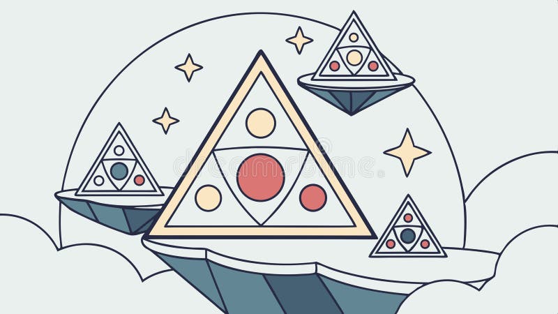 Floating Geometric Pyramids. Abstract Mystic Vector Landscape, Vector ...