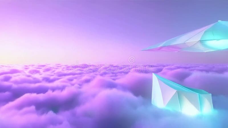 Floating Geometric Shapes Above Soft Cloudscape with Dreamy Sky Stock ...
