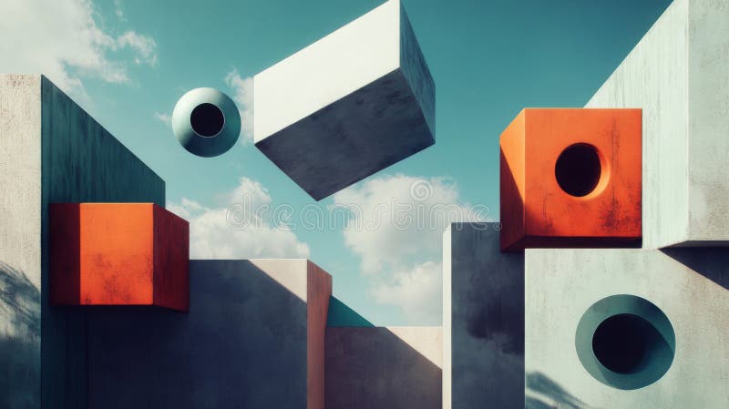 Floating Geometric Shapes Abstract 3D Render Stock Illustration ...