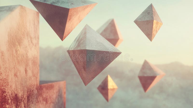 Floating Geometric Shapes Abstract 3D Render Stock Illustration ...
