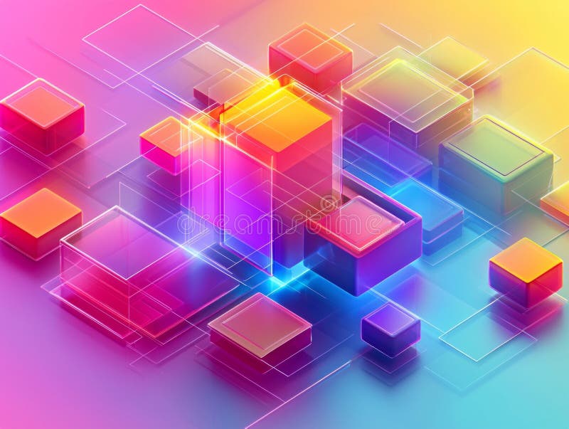 Floating Geometric Shapes and Glowing Lines Create Visual ...