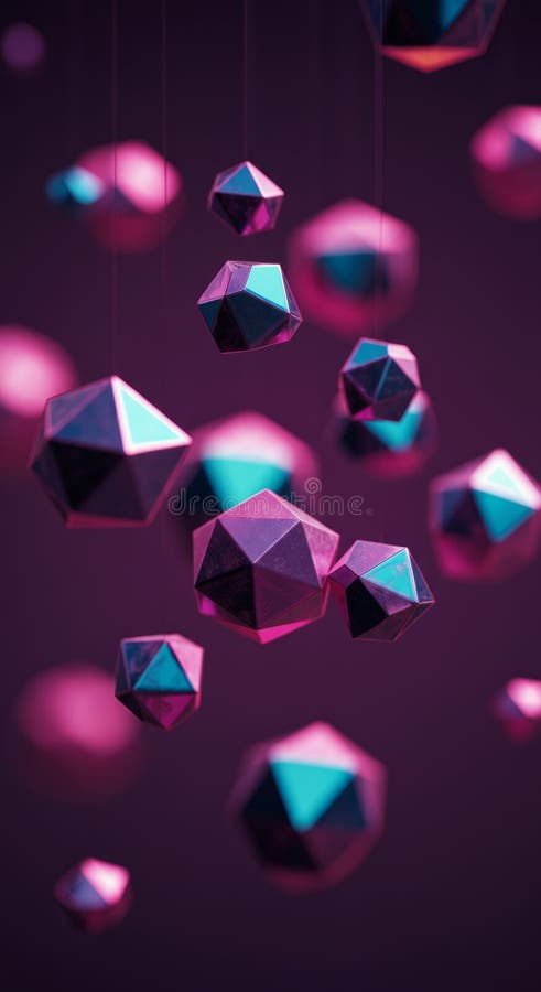 Floating Geometric Shapes Pink Blue Lighting Purple Background Stock ...