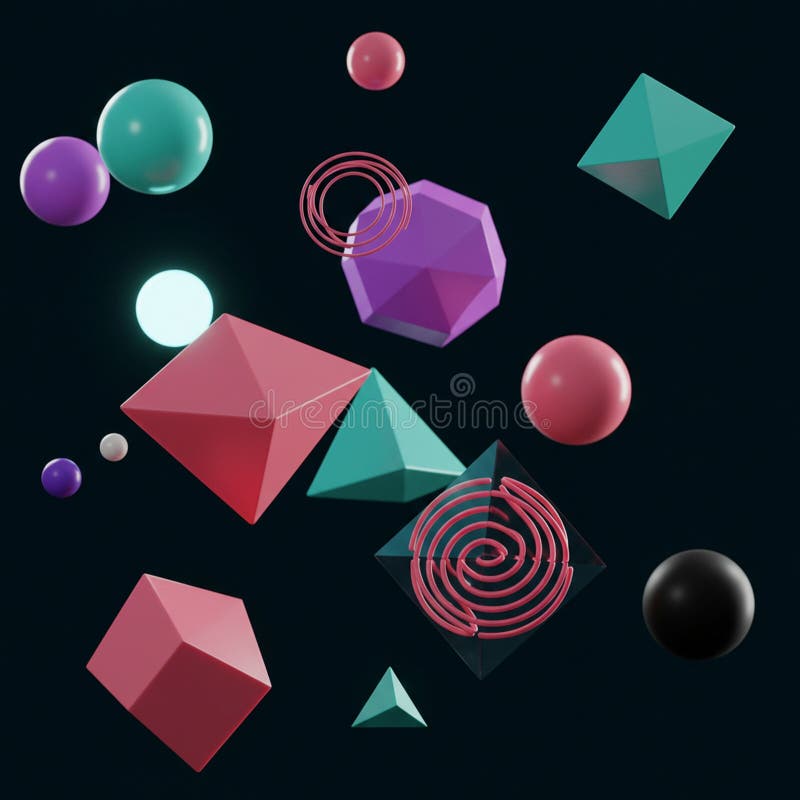 Floating Geometric Shapes of Various Forms and Colors, Including ...