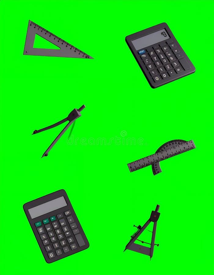 Floating Geometry Tools and Calculators on Green Background Stock ...