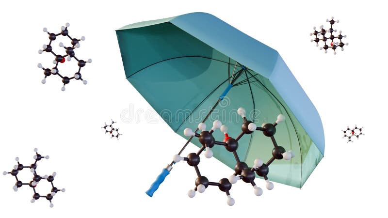 Floating Geosmin Molecules and an Umbrella Stock Illustration ...