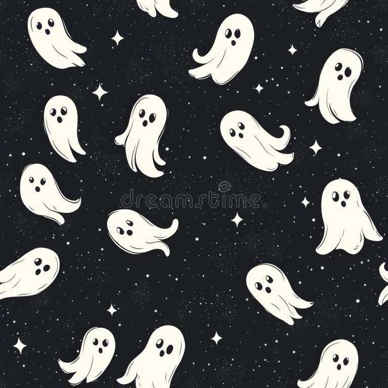 A Floating Ghost Pattern with Cute, Friendly Spirits Swirling Around on ...