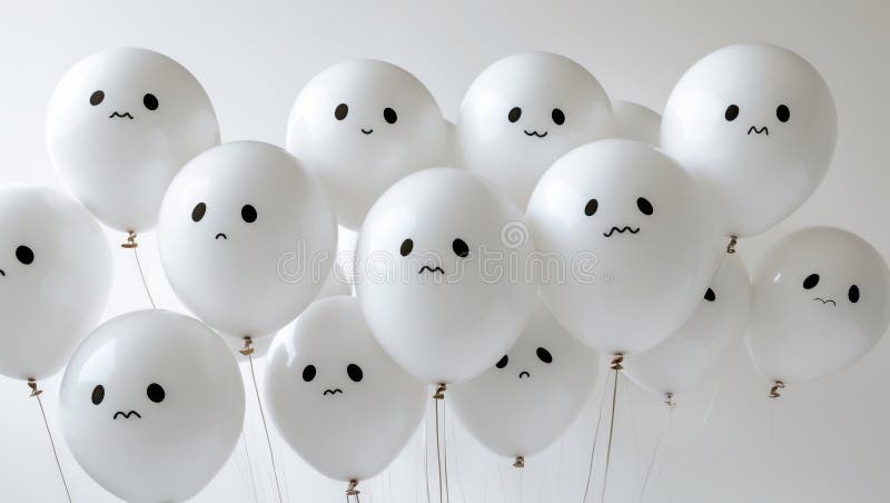 Floating Ghosts White Balloons with Ghostly Faces Drawn on Them Stock ...