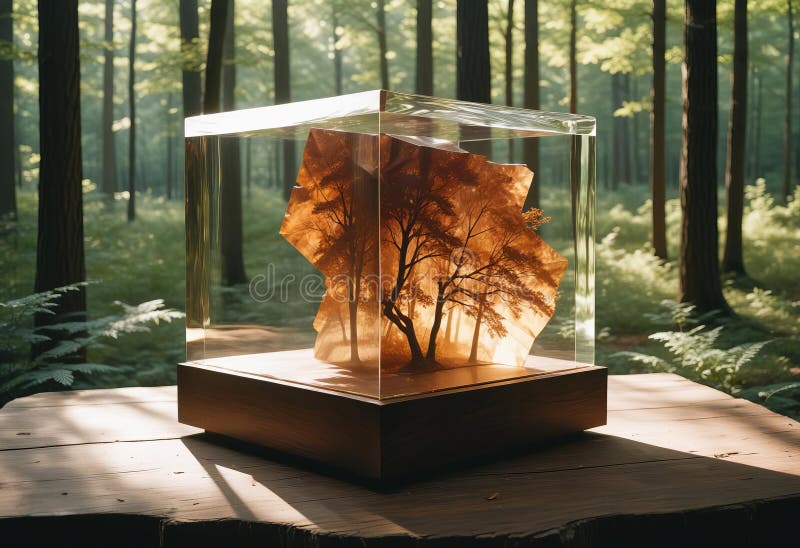 The Floating Glass Cube in Nature S Embrace Stock Illustration ...