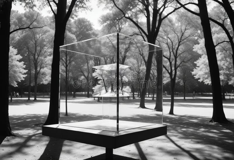 The Floating Glass Cube in Nature S Embrace Stock Illustration ...