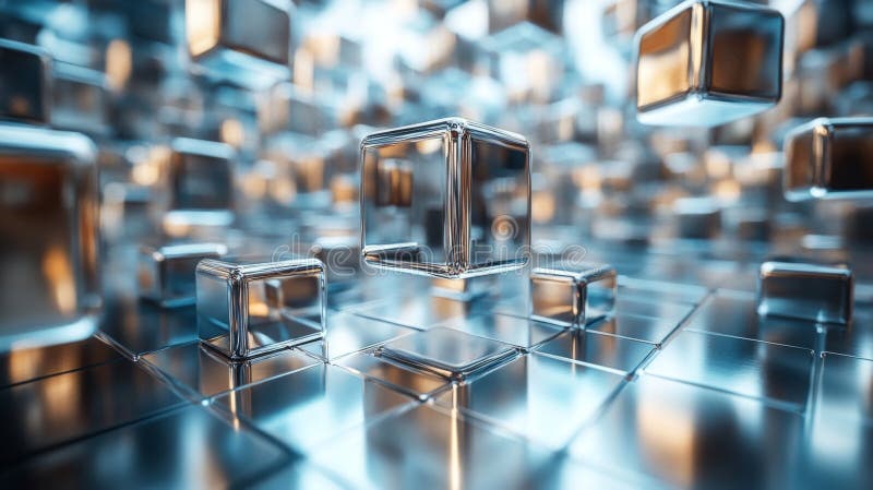 Abstract Representation of Floating Glass Cubes in a Reflective Digital ...