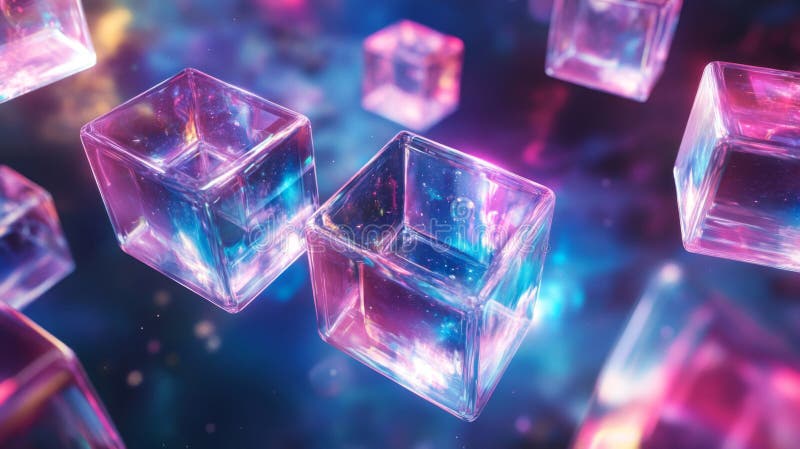 Floating Glass Cubes with Glowing Nebulae Inside Stock Illustration ...