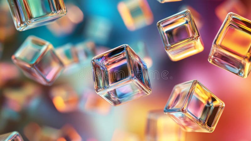 Floating Glass Cubes with Iridescent Colors Stock Illustration ...