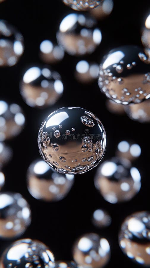 Floating Glass Spheres with Reflective Surfaces and Bubbles in Abstract ...