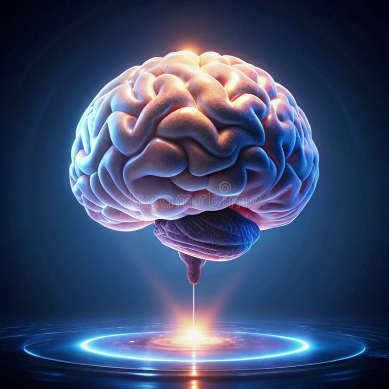 Floating Glowing Brain with Animated Light Effects Stock Illustration ...