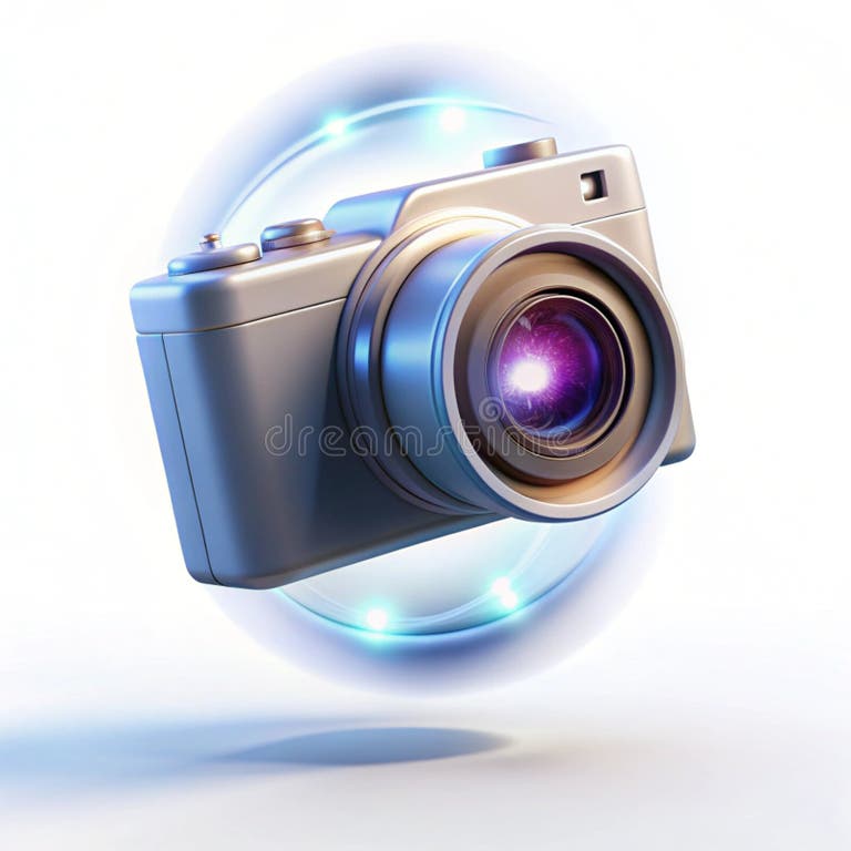 Floating Glowing Camera with Animated Flash Effects Stock Illustration ...
