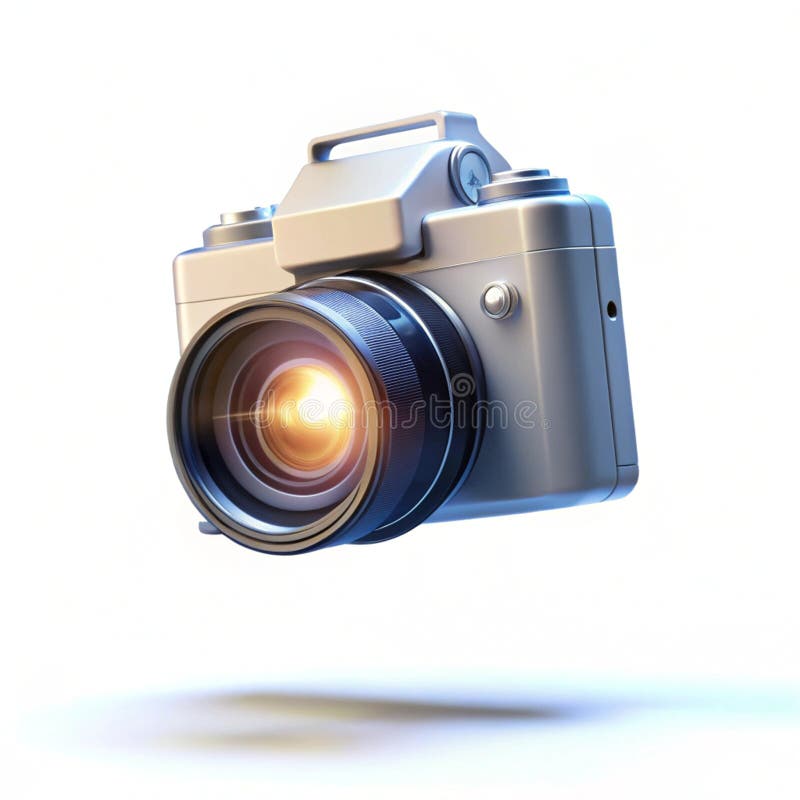 Floating Glowing Camera with Animated Flash Effects Stock Illustration ...