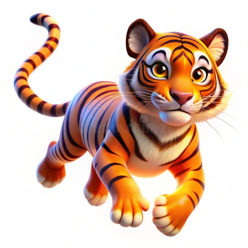 Floating Glowing Cartoon Tiger with Animated Tail Movement Stock ...