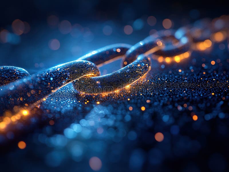 A Floating, Glowing Chain with Blue and Yellow Elements Against a Dark ...