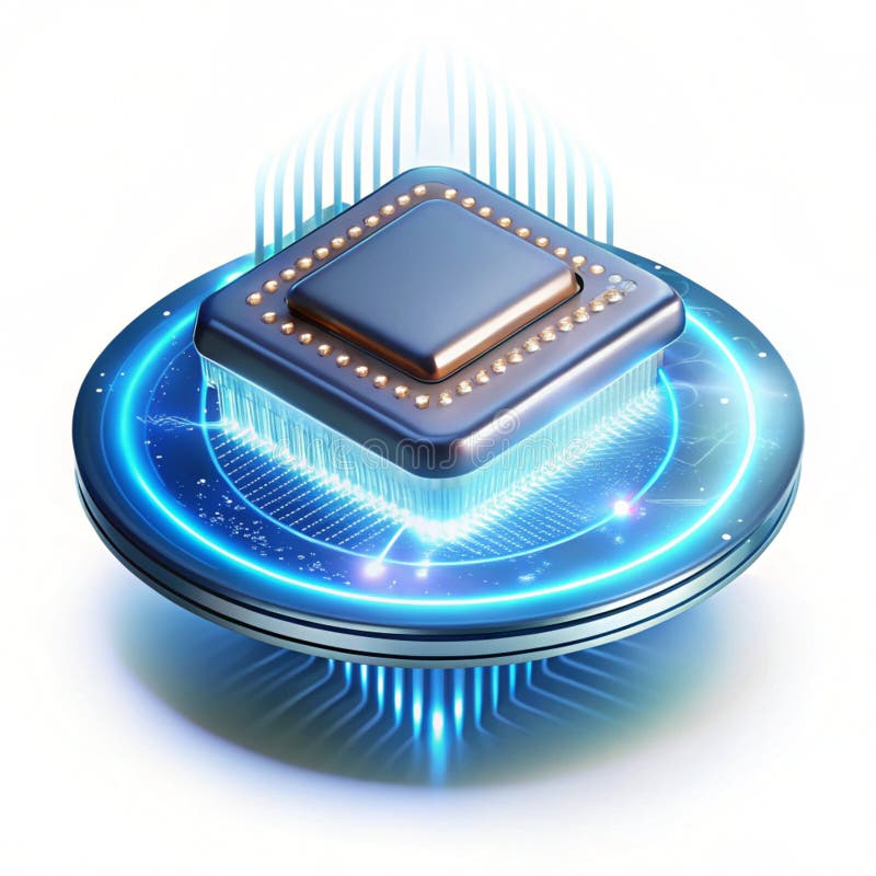 Floating Glowing Chip with Rotating Data Flow Stock Illustration ...