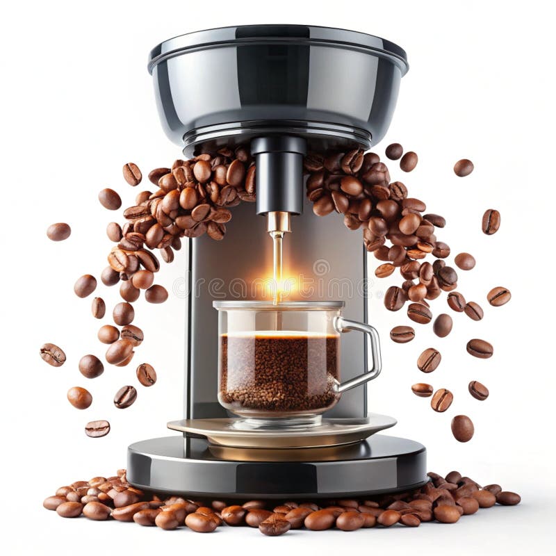 Floating Glowing Coffee Machine with Rotating Coffee Beans Stock ...