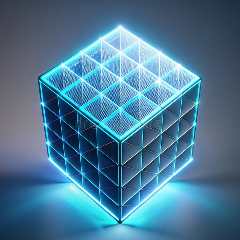 Floating Glowing Cube with Rotating Animations Stock Illustration ...