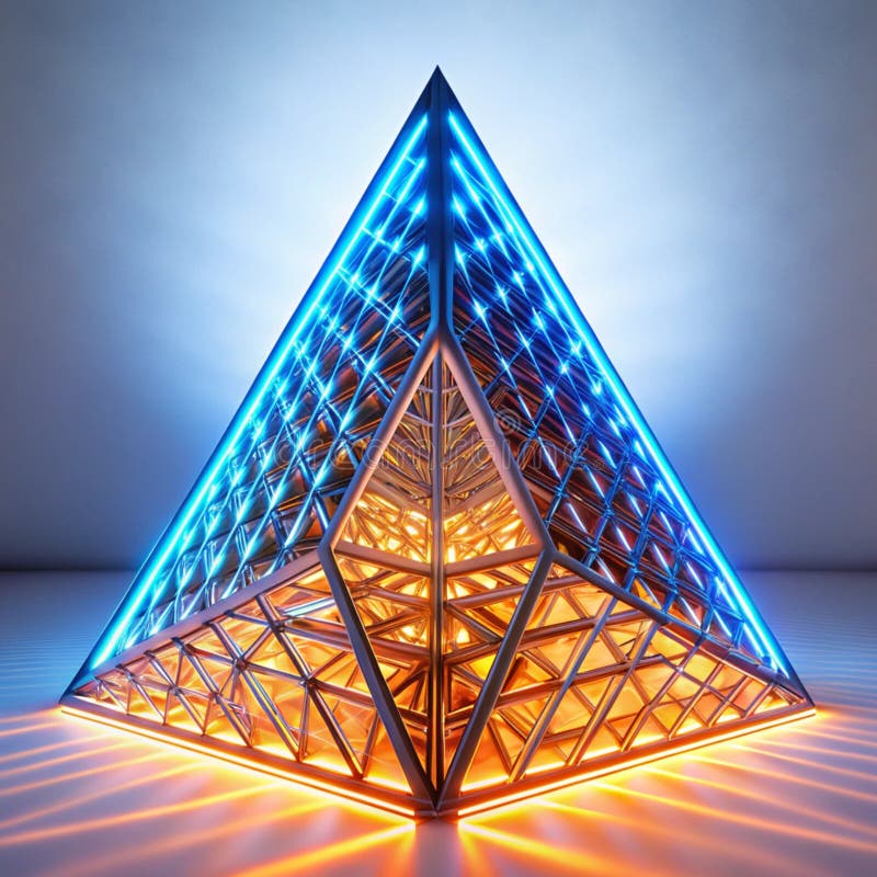 Floating Glowing 3D Pyramid with Animated Light Pattern Stock ...