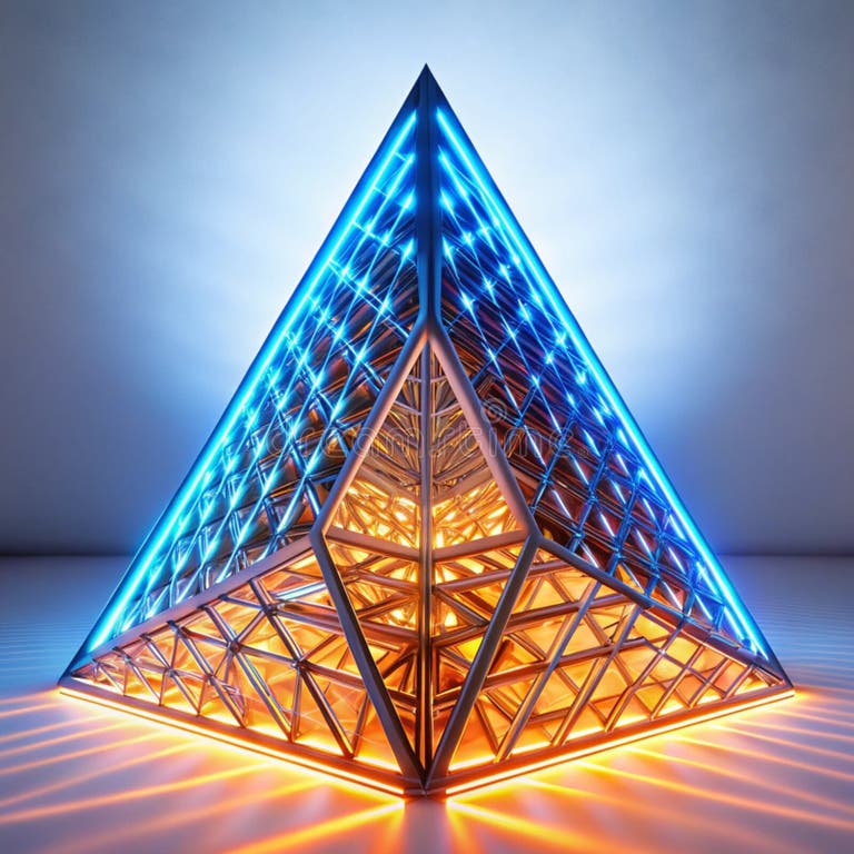 Floating Glowing 3D Pyramid with Animated Light Pattern Stock ...