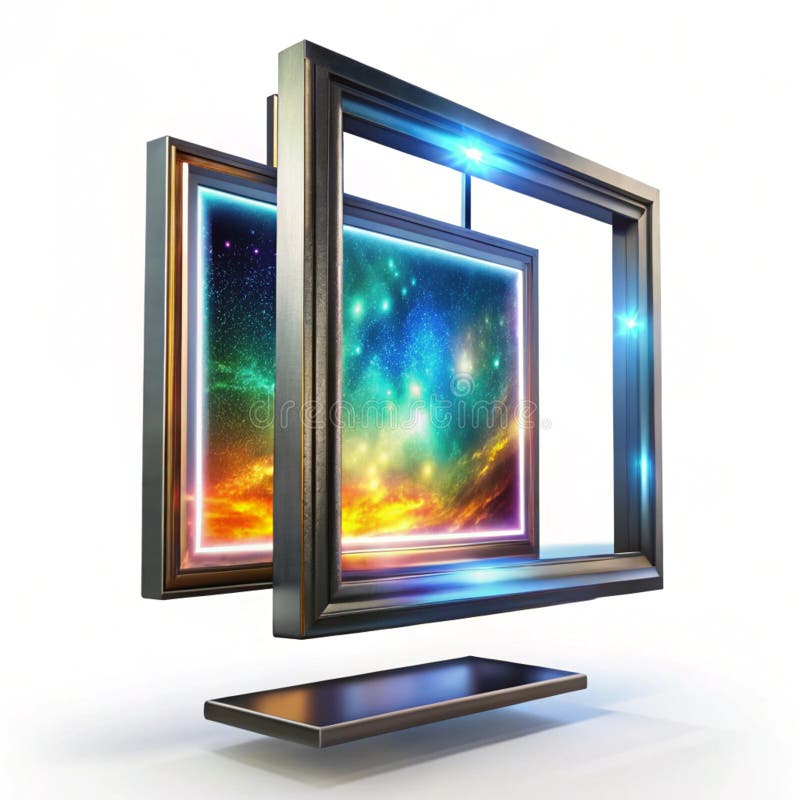 Floating Glowing Digital Art Frame with Rotating Artwork Stock ...