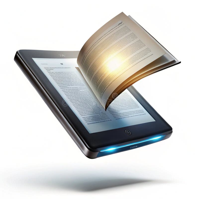 Floating Glowing E-book Reader with Animated Pages Stock Illustration ...