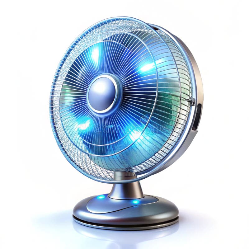 Floating Glowing Electric Fan with Rotating Blades Stock Illustration ...