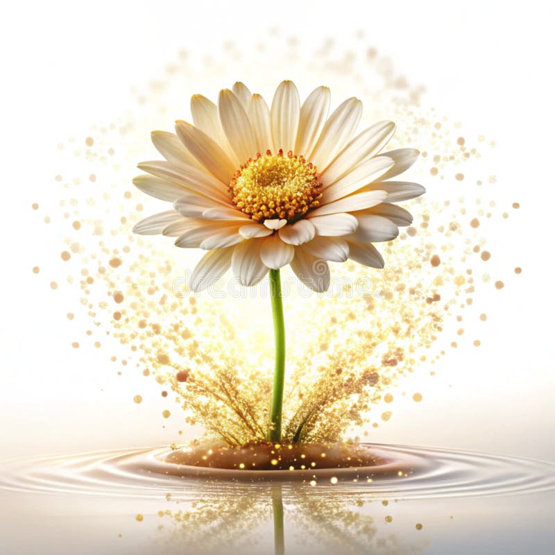 Floating Glowing Flower with Floating Pollen Particles Stock ...