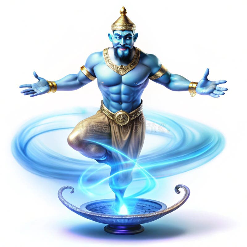 Floating Glowing Genie with Rotating Magic Circle Stock Illustration ...