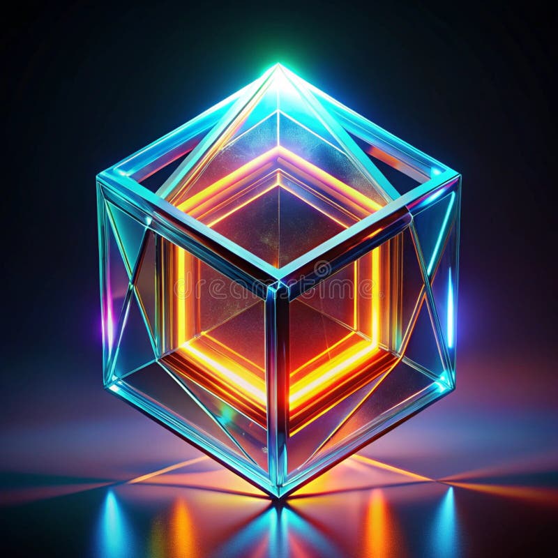 Floating Glowing Hexagonal Prism with Animated Light Effects Isolated ...