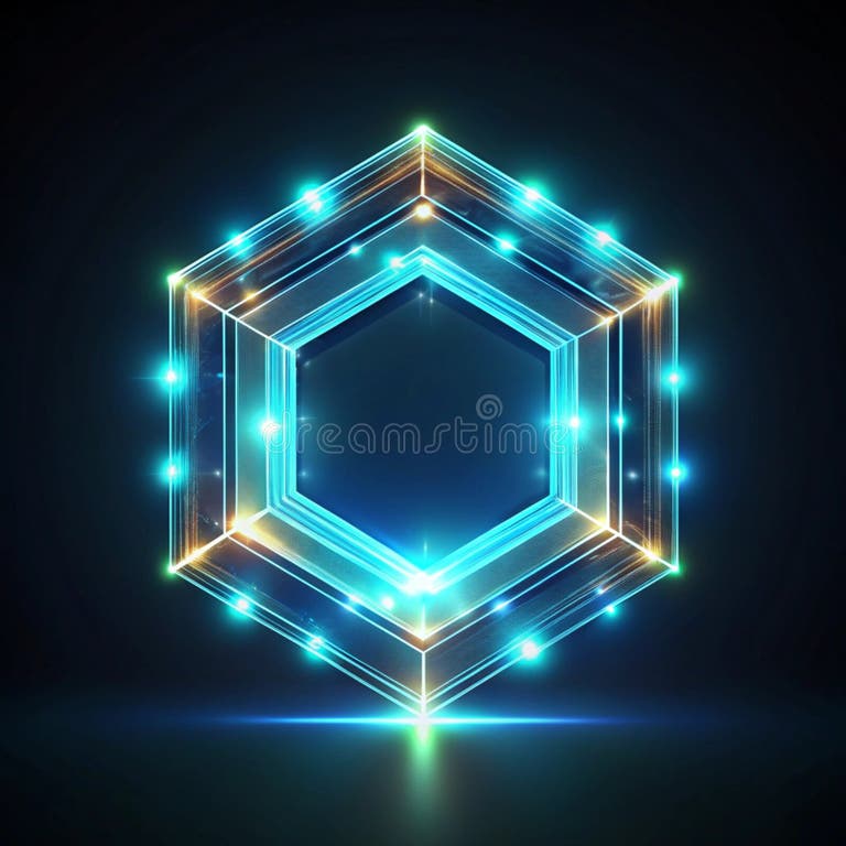 Floating Glowing Hexagonal Shape with Animated Movements Stock ...